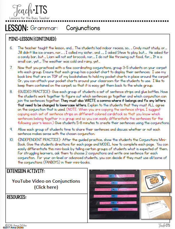 Conjunctions Lesson Plan – Simply Skilled Teaching