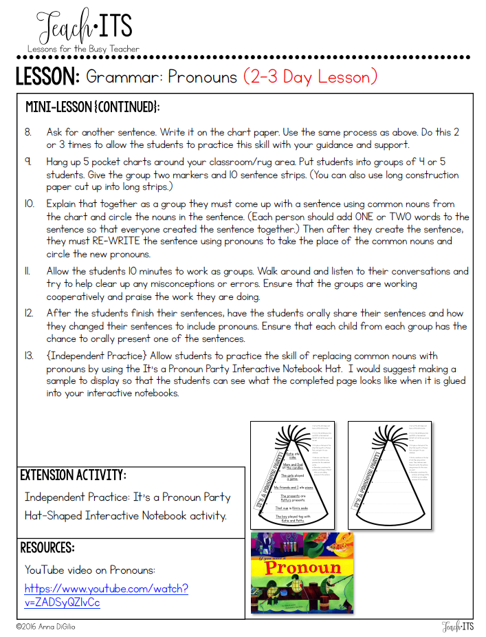 Pronouns Lesson Plan – Simply Skilled Teaching