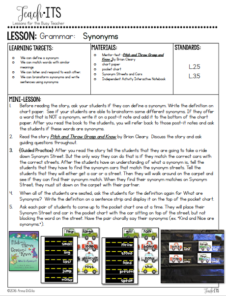 Synonyms Lesson Plan – Simply Skilled Teaching